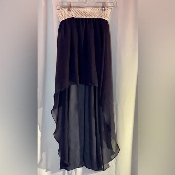 Bella D. | Skirts | Bella D High Low Navy Skirt White Crochet Waistband ...
